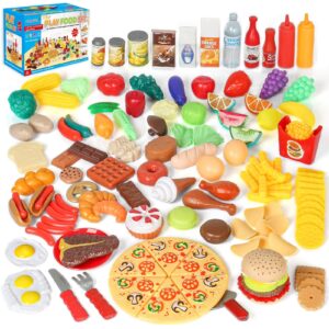 shimfun 130pc play food set for kids & toddlers kitchen toy playset. pretend play fake toy food, play kitchen accessories food toys, detail for fun & education kitchen toys. best gift choice