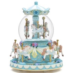 mr.winder carousel music box snow globe unicorn horse musical boxes with color lights, for girls women daughter,gift for anniversary christmas birthday