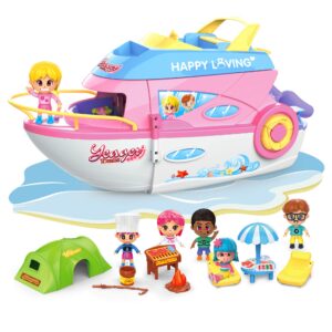 iplay, ilearn boat dollhouse playset for girls 3-5, kids pretend play doll house set w/ cruise ship, dolls, camping accessories, birthday stocking gifts for 4 5 6 year olds child toddler