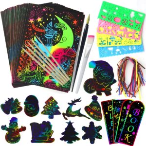 nobranded scratch art paper set for kids, 88 pcs rainbow magic scratch off paper of various shapes suitable for kids crafts arts supplies kits, fantastic christmas birthday party favor gift