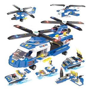 1648 pieces city police heavy helicopter building blocks set with storage box, police helicopter, police airplane, patrol boat, hovercraft, creative roleplay building toys for boys girls 6-12 years