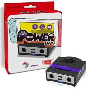 brook power bay - portable and fast charging dock stand, docking station for nintendo switch, compatible with switch and gamecube controllers, support hdmi out put and two bluetooth headsets