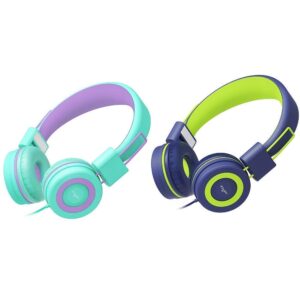 elecder kids headphones bundle for children girls boys teens foldable adjustable on ear headphones 3.5mm jack compatible cellphones computer mp3/4 kindle airplane school tablet