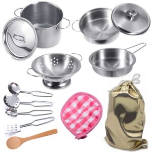 play pots and pans toys for kids kitchen playset pretend cookware utensils play set play cooking toys mini stainless steel cooking utensils toys kitchen playset accessories for boys girls