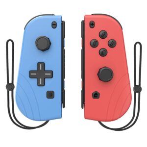 switch controllers, replacement for joycon controllers with grip dual shock wake-up plug and play, (l/r) controller compatible for nintendo switch/switch lite (blue and red)