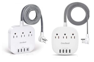 cruise power strip 3 outlets 4 usb ports, flat plug, 5 ft extension cord non surge portector