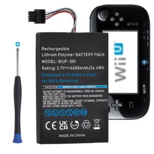 pickle power 6600mah wii u gamepad battery, rechargeable wii u battery replacement for nintendo wii u gamepad wup-010 wup-012