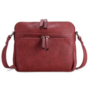 ob ourbag solid multi-pockets casual pu leather crossbody shoulder bags for women (red)