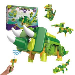 botzees go! dinosaur robots for kids, building and electric remote control toys, stem learning toys for kids ages 3+, boys toys, with rc magic stick, dinosaur toys, app based