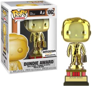 funko pop! tv: the office - customizable chrome dundie award, amazon exclusive collectible vinyl figure (52077)