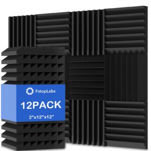 fstop labs acoustic foam panels 12" x 12" x 2" acoustic foam sound absorbing panel, studio wedge tiles, sound panels wedges soundproof foam sound insulation absorbing