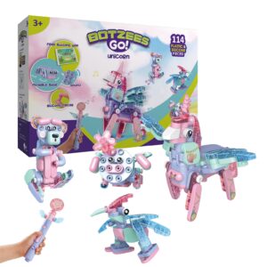 botzees go! unicorn toys, unicorn robots for kids, building & electric remote control toys, stem learning toys for kids ages 3+, girls toys, with rc magic stick, app based