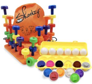 skoolzy montessori toys for toddlers - shape eggs and counting stacking peg board toys