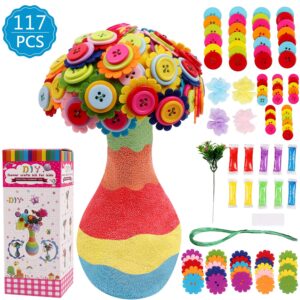 dighealth diy vase with flowers craft kit for kids, make your own flower bouquet by buttons and fabric, crafts and art set gift for girls boys age 4 5 6 7 8 9 10 12 years old