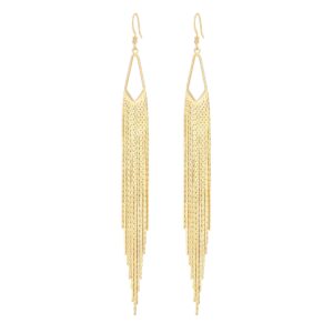 pearlada 18k gold long chain tassel earrings simple hook jewelry for women fashion sleek chain dangle drop earrings for party linear fringe earring