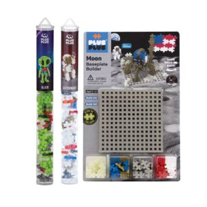 plus plus - explore space bundle - moon baseplate & astronaut, alien 70 pc tubes - construction building stem/steam toy, interlocking mini puzzle blocks for kids