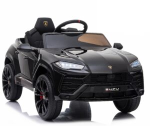 rock wheels licensed lamborghini urus ride on truck car toy, 12v battery powered electric 4 wheels kids toys w/parent remote control, foot pedal, music, aux, led headlights, 2 speeds (yellow)