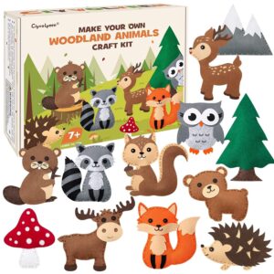 ciyvolyeen woodland animals craft kit kids diy crafting and sewing set woodland animals felt plushie for girls and boys educational beginners sewing set sewing kits for kids age 8 9 10 11 12