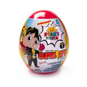 ryan’s world super spy ryan’s giant egg, full of secret surprises, includes 4 spy themed figures, 1 spinner, 6 codebreaker cards, hovercraft vehicle, kids toy, [amazon exclusive]