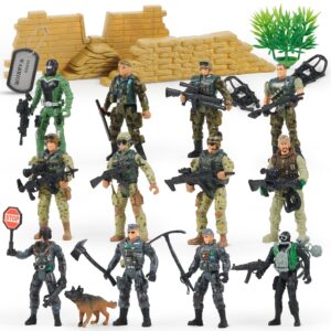 joyin 16 pcs army men playset with 12 realistic army ranger men action figures and weapon gear accessories, military soldiers action figures playset for boys gift