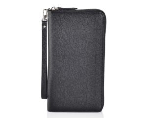 exos women’s large capacity clutch travel wallet w/removable strap (black)