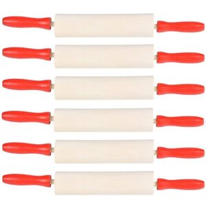 mini rolling 7.5 inch (pack of 6) rolling pin for play dough - wood kids rolling pin for little bakers, with red handles arts and crafts clay roller, 7.5" (6-pack)