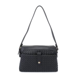 oiiv women pu leather weave shoulder bag with zipper clutch leisure crossbody bag (black)