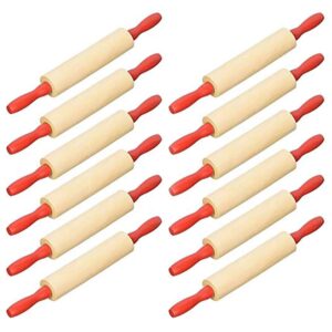 mini rolling 7.5 inch (pack of 12) rolling pin for play dough - wood kids rolling pin for little bakers, with red handles arts and crafts clay roller, 7.5" (12-pack)