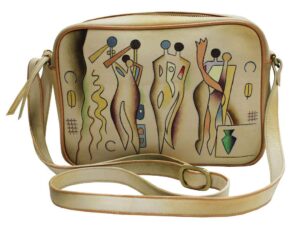 magnifique dancing ladies leather hand painted crossbody hand bag