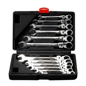 flzosper 12pc. tightspot flex-head ratcheting wrench set，8-19mm metric cr-v quick access spanner with portable toolbox (12pc. flex head wrench)