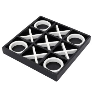 fuin wood tic tac toe decorative board game set for coffee table decor, 14" x 14", black and white