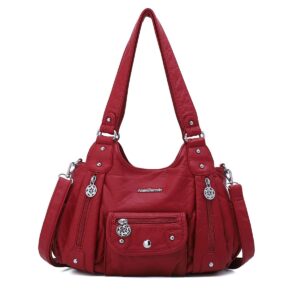 angel barcelo roomy fashion hobo womens handbags ladies purse satchel shoulder bags tote washed leather bag red