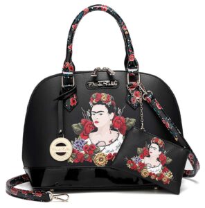 frida kahlo licensed flower collection handbag (black)