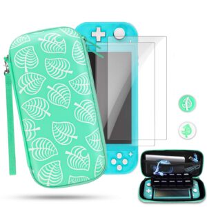 dlseego carrying case for switch lite,new leaf crossing design portable travel carrying case 3 in 1 accessories kit with 2 pcs screen protectors and 2 pcsthumb grips caps