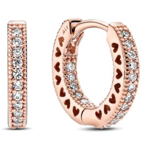 pandora heart hoop earrings - great gift for women - stunning women's earrings - 14k rose gold & cubic zirconia - 1.7 mm