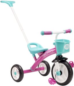 gomo kids tricycles for 1-6 year olds, big wheels toddler bike with push handle (pink/teal)