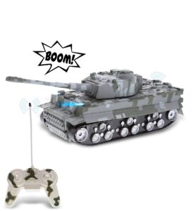 mozlly army rc tank toy with lights and battle sounds - remote control toy tank with rotating turret, cool realistic rc military tank model car, rc vehicles for kids