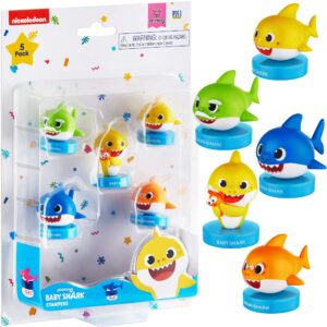 baby shark toy stampers set of 5 – self-inking baby shark toys, action figures, party decor, birthday party supplies, cake toppers – parent, baby, grandparent sharks and william - party decor (b)