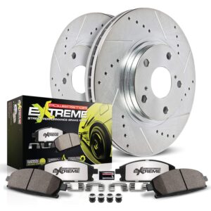 power stop k8404-26 front z26 carbon fiber brake pads with drilled & slotted brake rotors kit for subaru legacy 2015 [model specific]