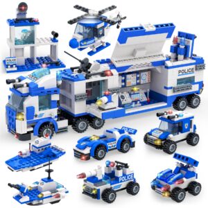 ep exercise n play 1338 pieces city police car building sets, police station truck toy blocks set with prison helicopter cop car boat for boys and kids aged 6-12