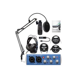 presonus audiobox 96 studio usb 2.0 recording bundle with interface, headphone, microphone & studio one artist, blucoil boom arm, 10' xlr & instrument cables, usb-a mini hub and 3' usb extension cable