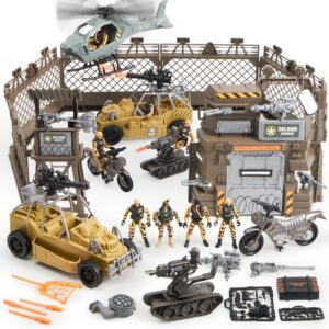 joyin military base toys set including military base, military vehicles, army men action figures and weapon gear accessories military combat toys