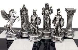 greek mythology olympus gods zeus vs poseidon set of chess men pieces bronze and pewter color - no board