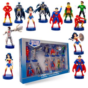 justice league toppers, 12-pack – dc toys, stampers, action figures – batman, wonder woman, superman, robin, the flash, and more by pmi, 2.4 in, ages 3+