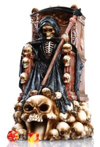 forged dice co. grim bones dice tower with led skull - hand painted grim reaper dice rolling tower made from heavy duty resin - compatible with dnd accessories and tabletop rpg games