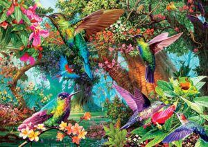 buffalo games - hummingbird garden - 500 piece jigsaw puzzle with hidden images, green