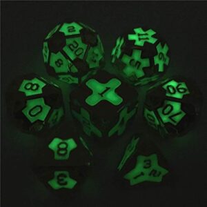 metal dnd dice set for dungeons and dragons role playing games tabletop die (model b golden green luminous)