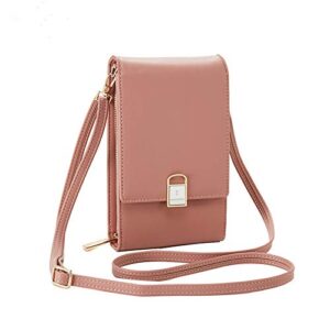 hooshion crossbody cell phone purse for women, mini shoulder bag wallet with credit card slots (pink)