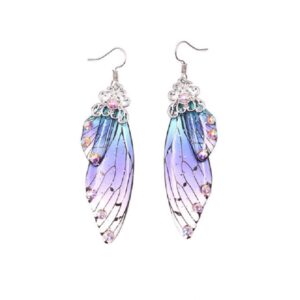 multicolored butterfly wing hook earrings elegant acrylic insect drop earrings crystal dragonfly wing earrings for women jewelry(blue)