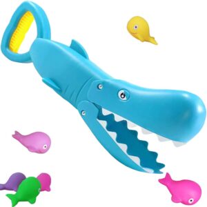 kdo bath shark toys - cute & colorful baby shark bath toy claw catcher with 3 fish – safe & nontoxic water toys for bath tubs, swimming pools & outdoors - best bath toys for girls and boys 3+